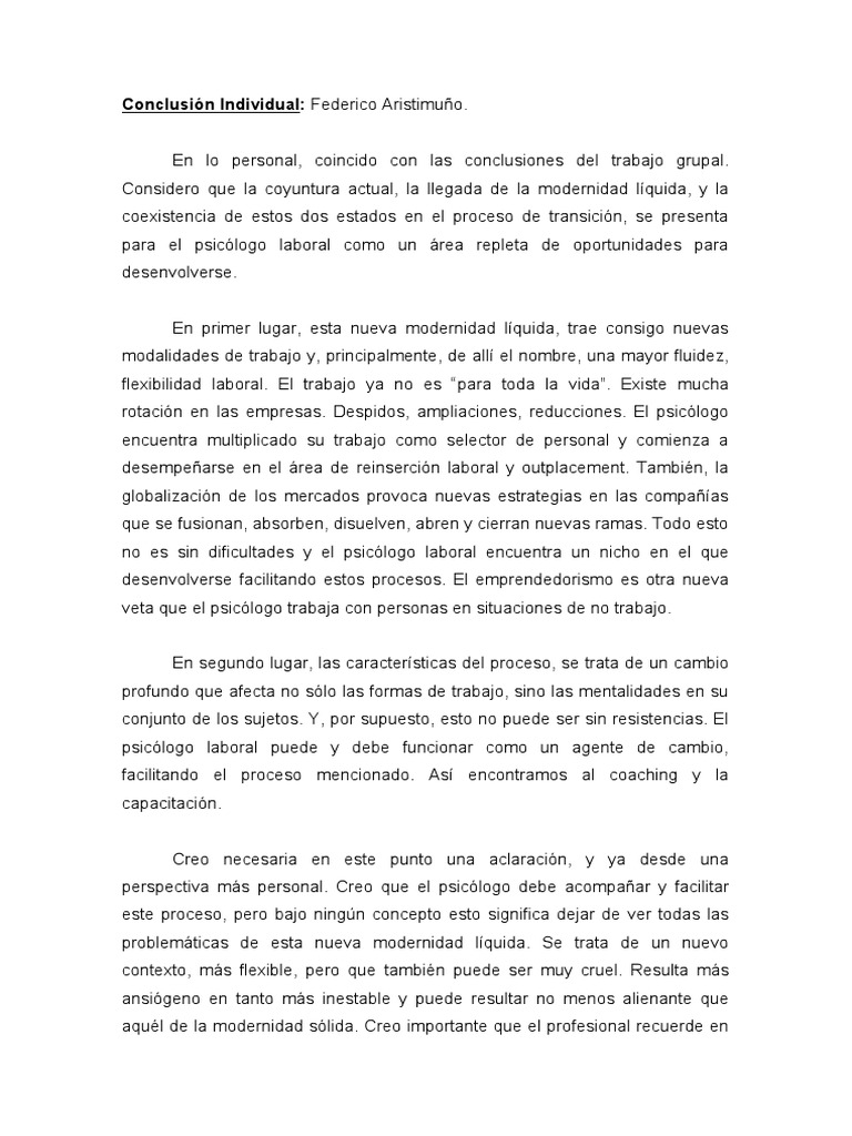 Conclusión Individual (Fede) | PDF | Psicólogo | Sicología