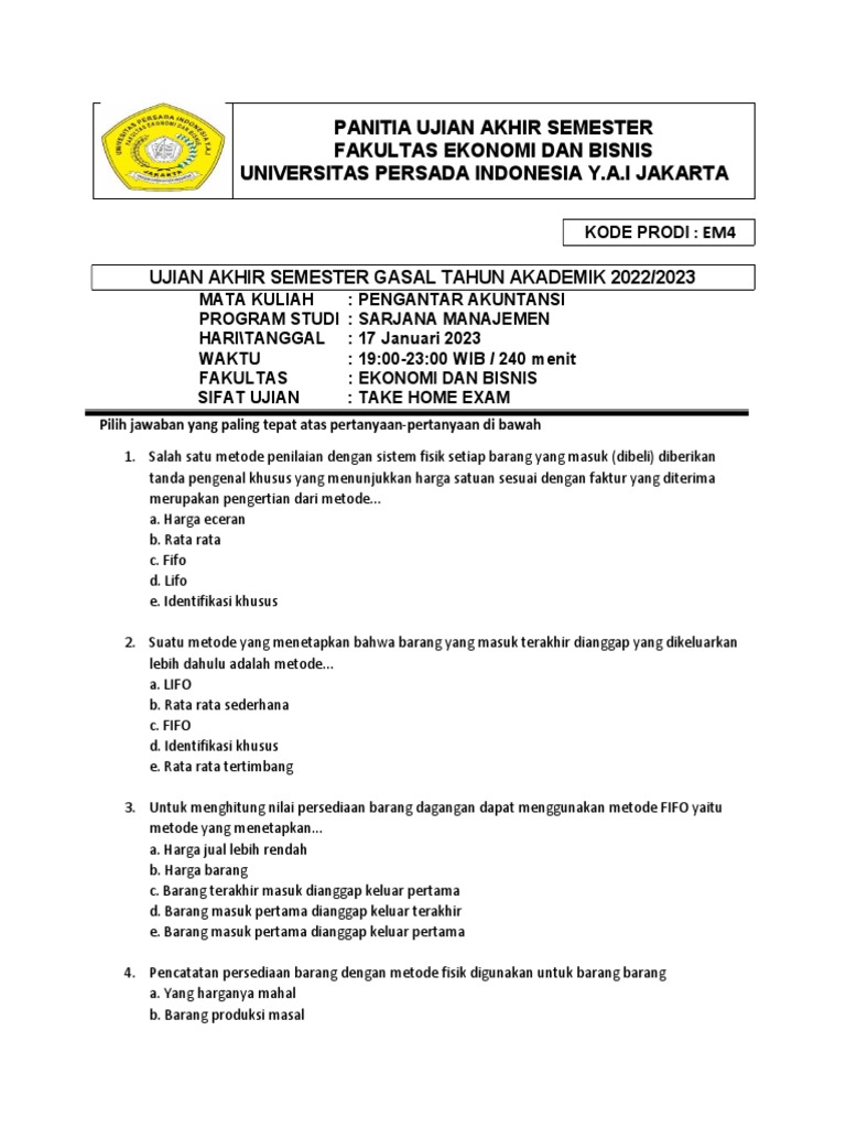 Soal Uas Pengantar Akuntansi Pdf
