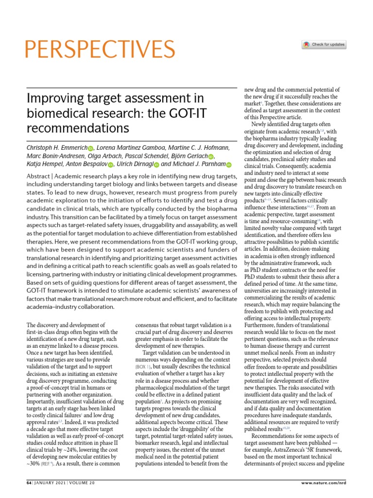 Perspectives: Improving Target Assessment in Biomedical Research: The ...