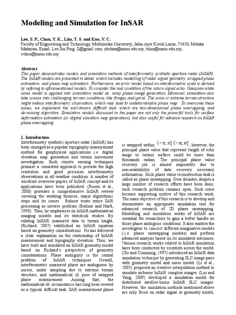Modelling and Simulation For InSAR | PDF | Interferometry | Simulation