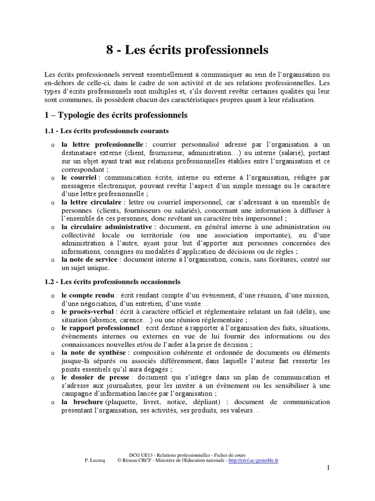 8 Les Écrits Professionnels | PDF | la communication | Communication ...
