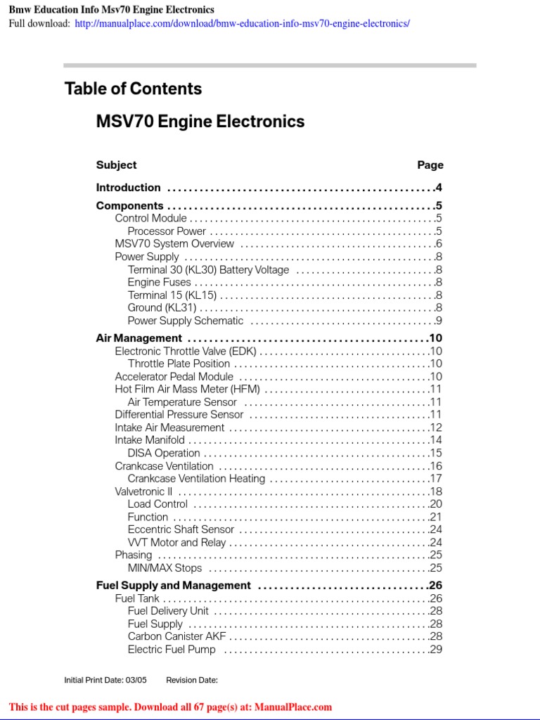 BMW Education Info Msv70 Engine Electronics | PDF