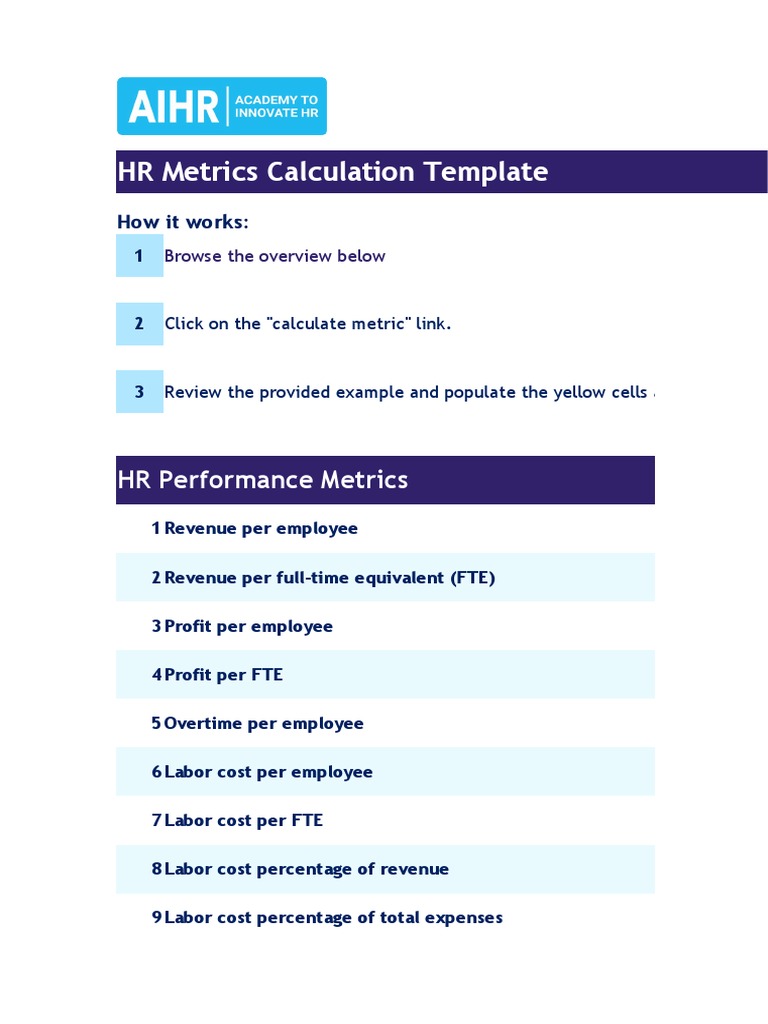 HR Metrics Calculation Template | PDF