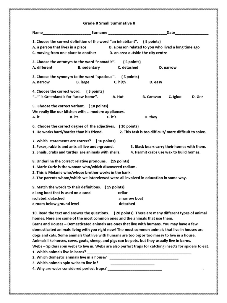 Grade 8 Summative Assessment Guide | PDF | Language Arts & Discipline
