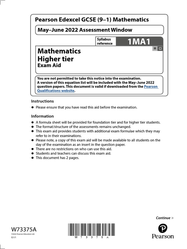Maths GCSE Higher Formulae Sheet 2022 | PDF
