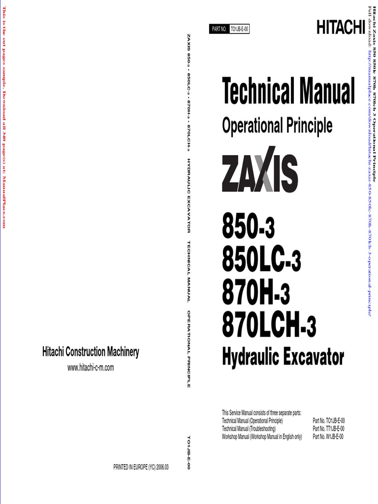 Hitachi Zaxis 850 850lc 870h 870lch 3 Operational Principle | PDF ...