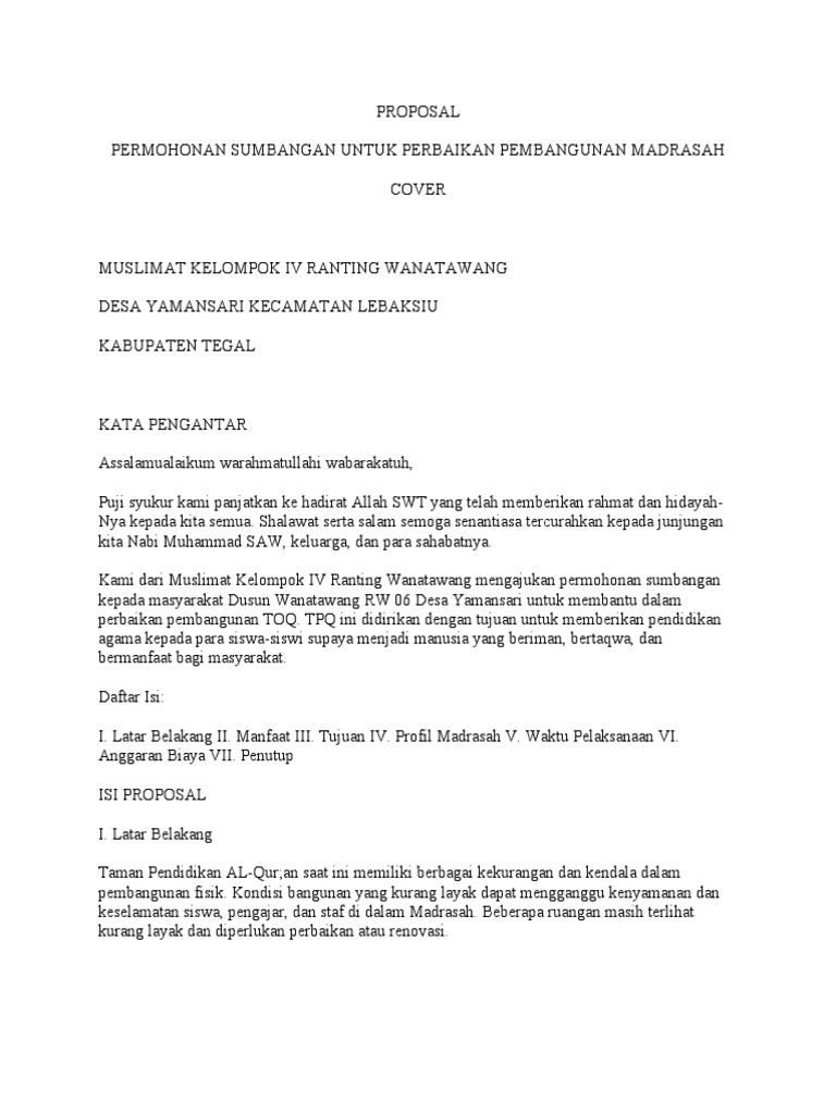 PROPOSAL Sumbangan Madrasah | PDF | Bisnis | Seni