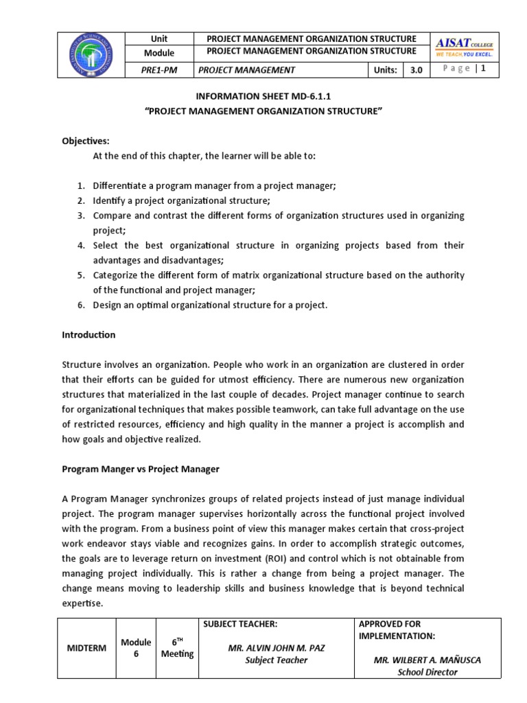 Module 6-Pre1 | PDF | Project Management | Organizational Structure