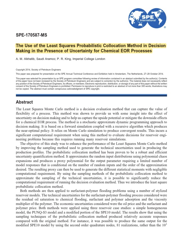 The Use of The Least Squares Probabilistic Collocation Method in Decision | PDF | Monte Carlo ...