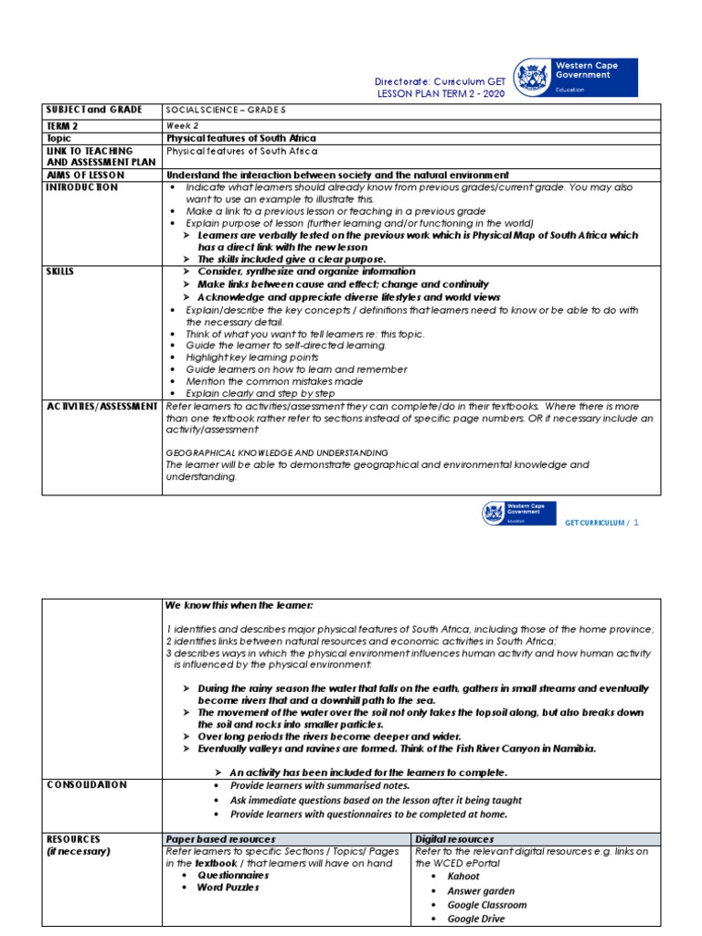 Gr5 Geography WK 2 | PDF | Learning | Curriculum