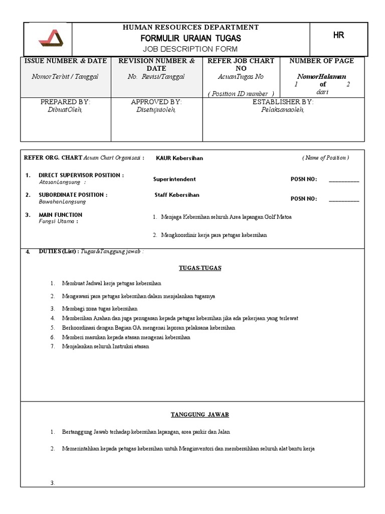 Job Desk Staff Kebersihan | PDF