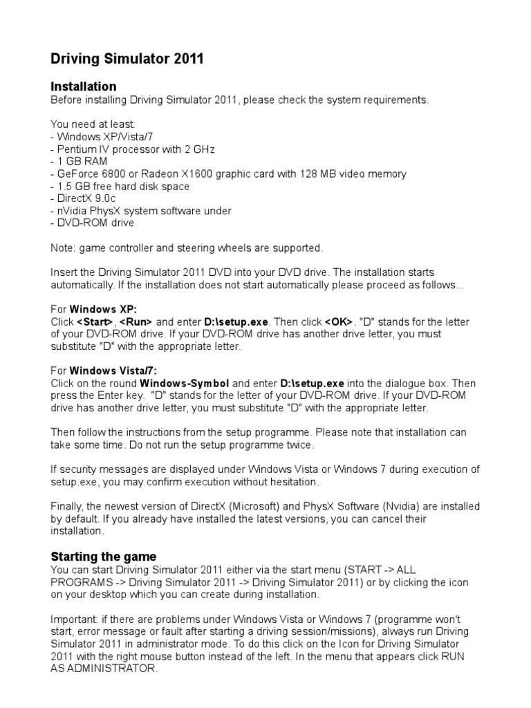 Manual Driving Simulator 2011 | PDF | Windows Vista | Microsoft Windows
