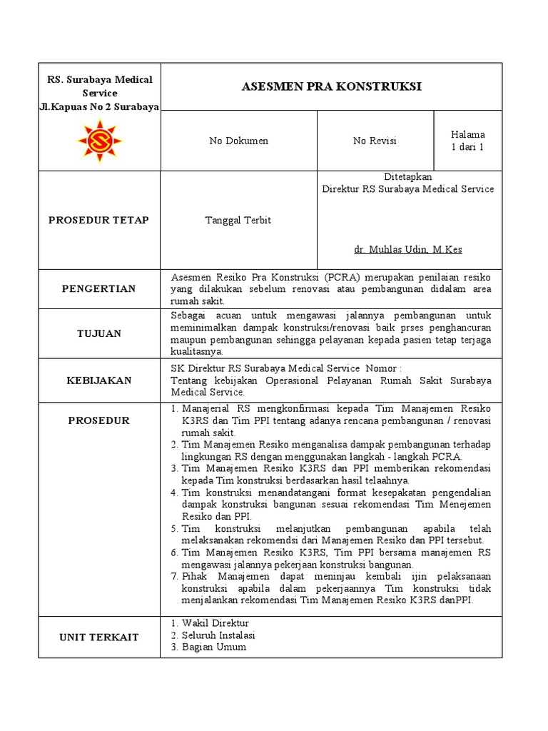 SOP Assesment Pra Kontruksi & Resiko | PDF | Teknologi & Rekayasa