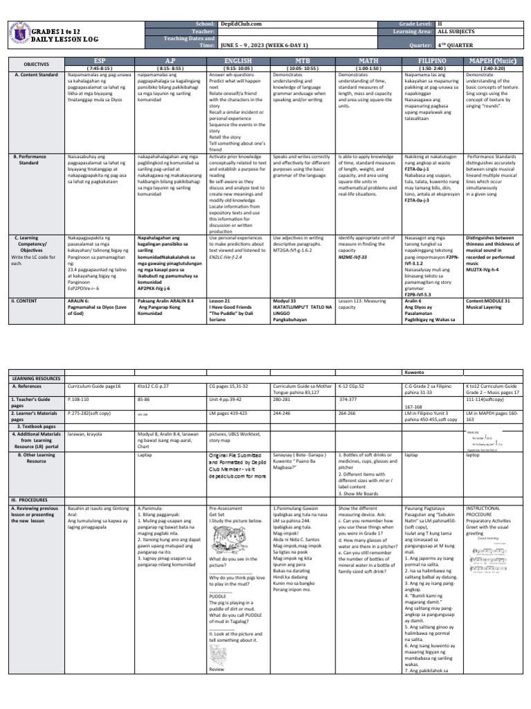 DLL All Subjects 2 q4 w6 d1 | PDF