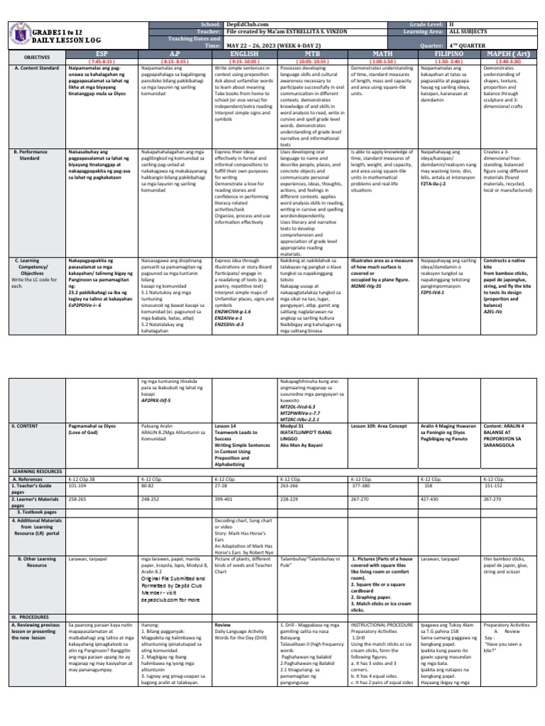 DLL - All Subjects 2 - Q4 - W4 - D2 | PDF | Cognitive Science | Cognition