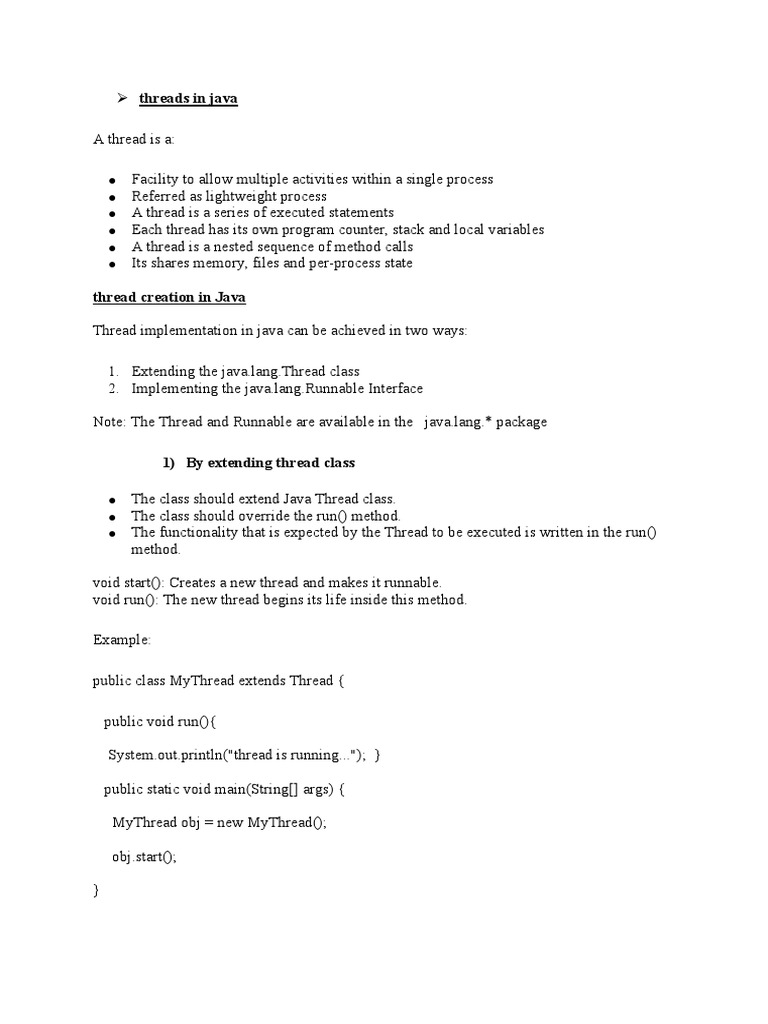 Threads in Java | Download Free PDF | Method (Computer Programming) | Class (Computer Programming)