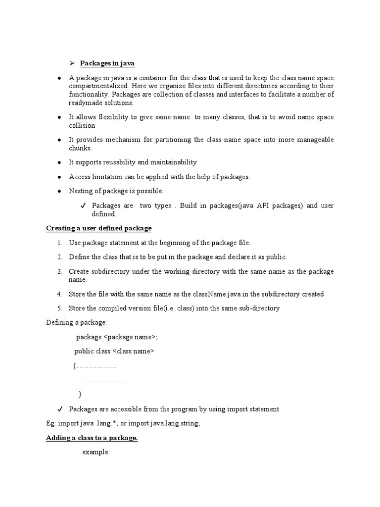 Packages In Java Pdf Java Programming Language Class Computer Programming