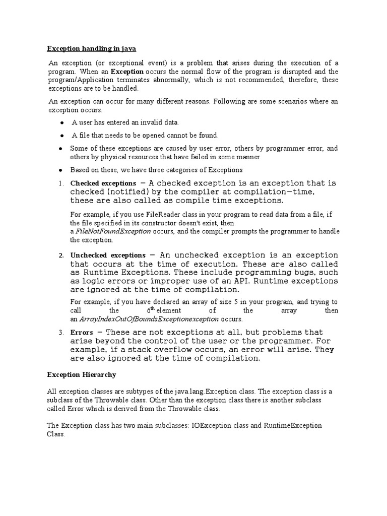 Exception Handling In Java Pdf Class Computer Programming Programming 1921