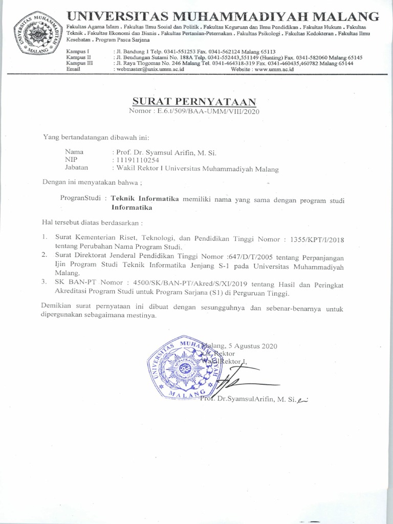 Pernyataan Prodi Informatika | PDF