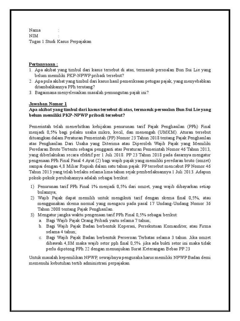 Tugas 1_Studi Kasus Perpajakan | PDF