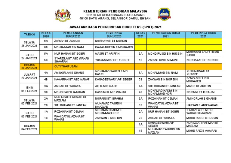 JAWATANKUASA PENGURUSAN BUKU TEKS JAN 2021 | PDF
