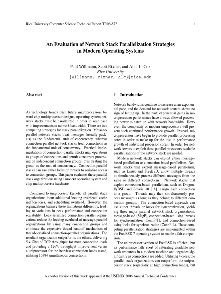 An Evaluation Of Network Stack Parallelization Strategies In Modern Operating Systems Pdf