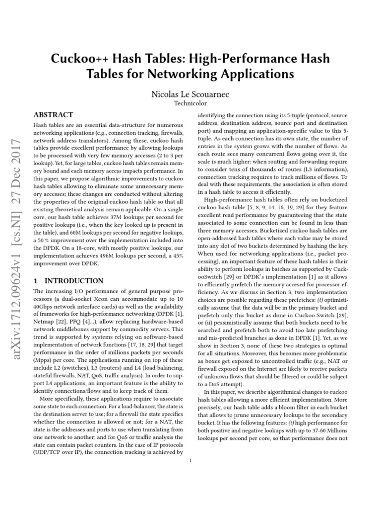 Optimizing Cuckoo Hash Tables for Networking | PDF | Computer Hardware | Computing