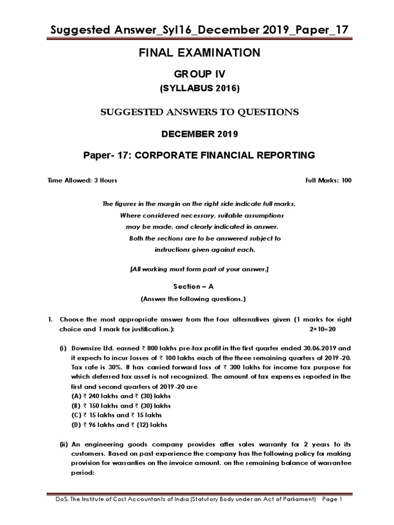 Suggested Answer - Syl16 - December 2019 - Paper - 17 Final Examination ...