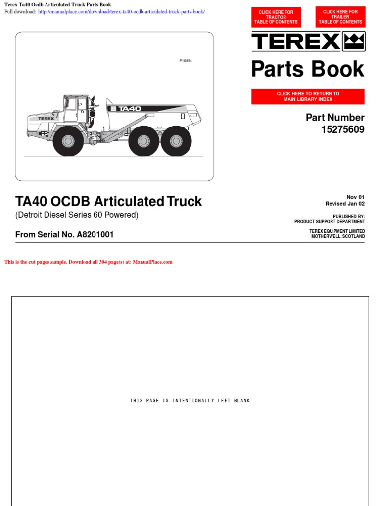 Terex Ta40 Ocdb Articulated Truck Parts Book | PDF