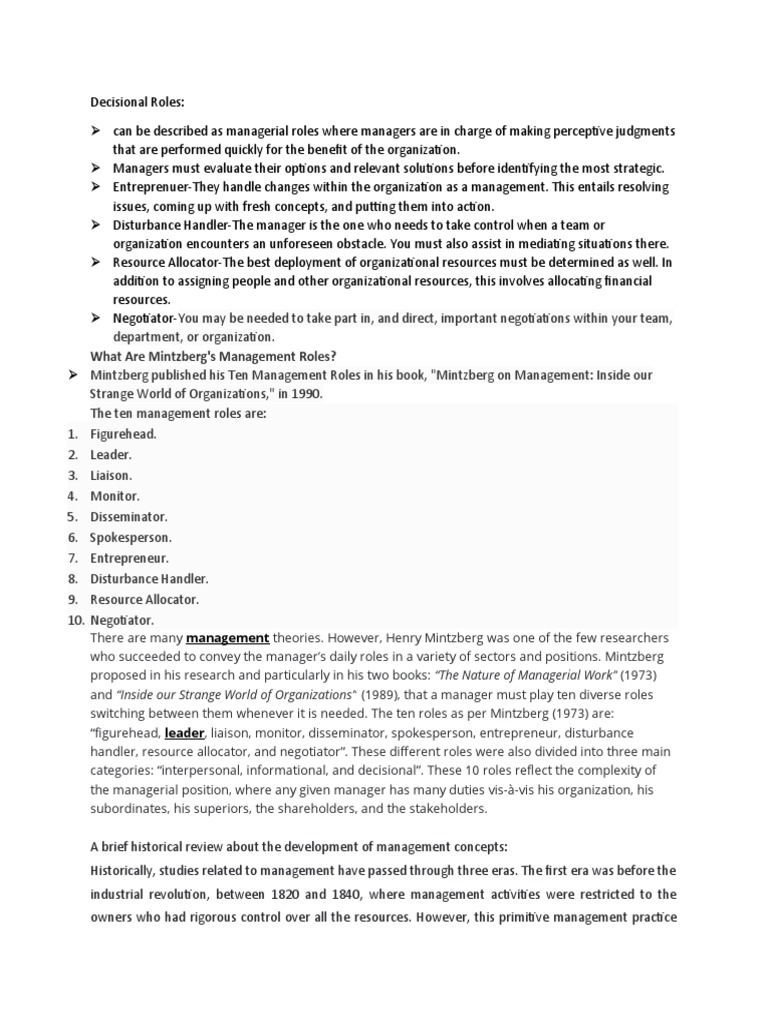 Understanding Mintzberg's Managerial Roles | PDF