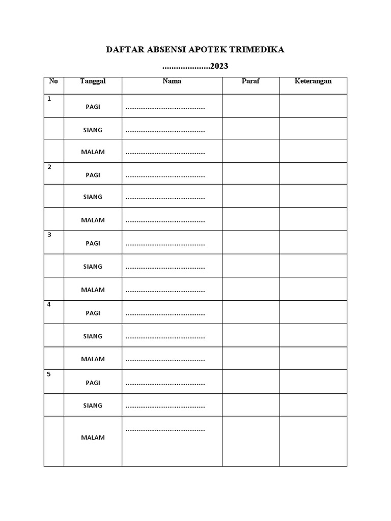 Daftar Absensi Apotek Trimedika | PDF