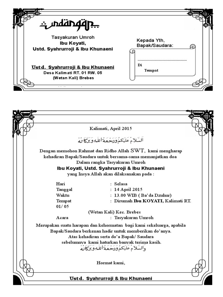 Undangan Tasyakuran Umroh | PDF