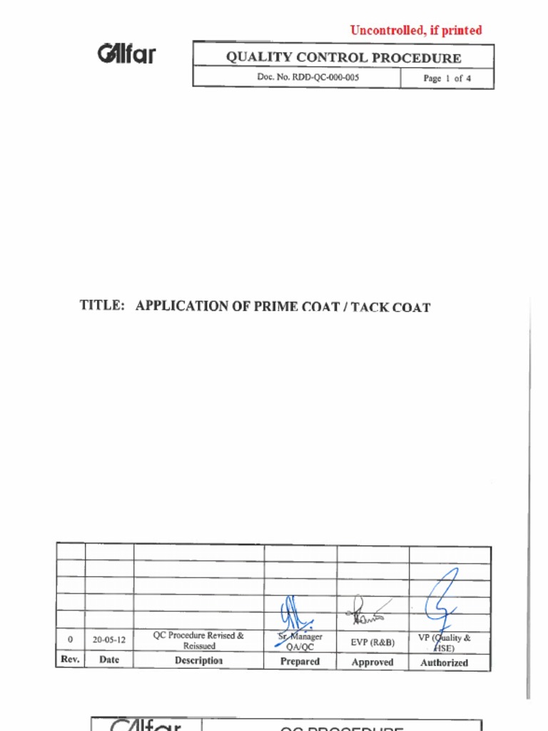 RDD-QC-000-005 Rev.0 Application of Prime Coat or Tack Coat | PDF