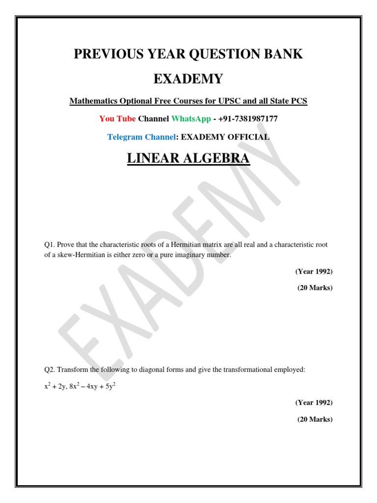 Linear Algebra | Download Free PDF | Matrix (Mathematics) | Eigenvalues ...