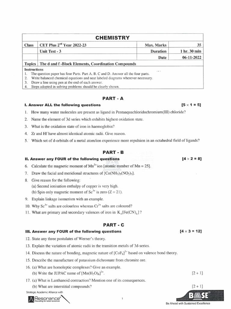 CET Plus 2nd Year 2022-23 Unit Test - 03 | PDF