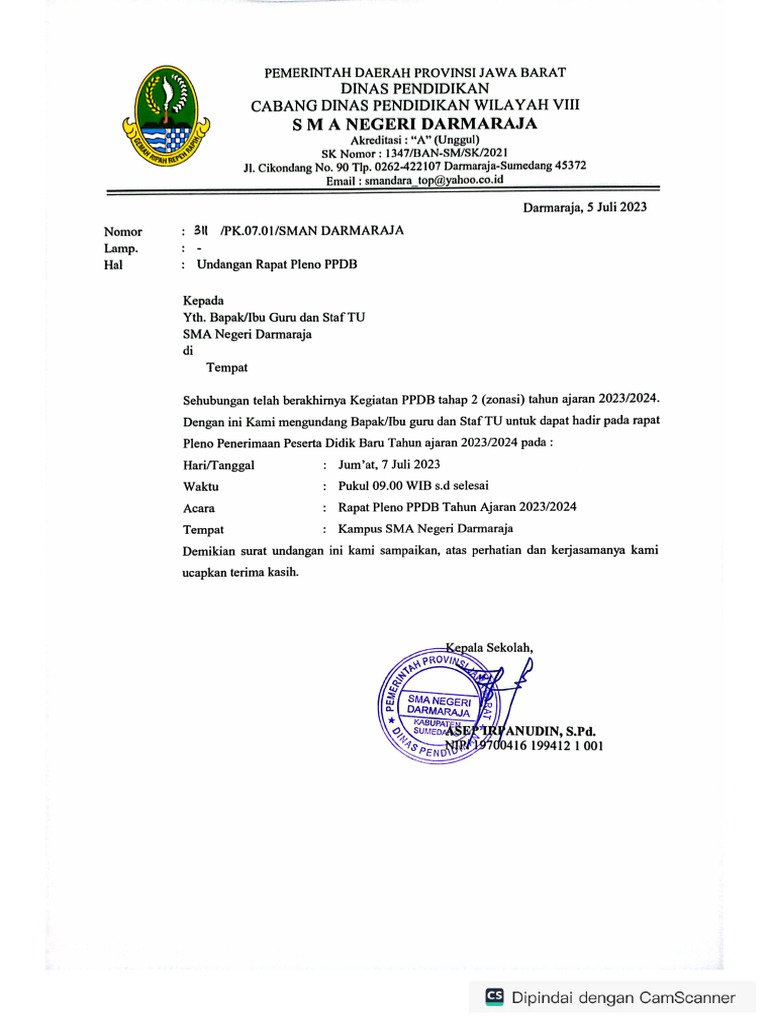 Undangan Rapat Pleno PPDB Tahap 2 | PDF