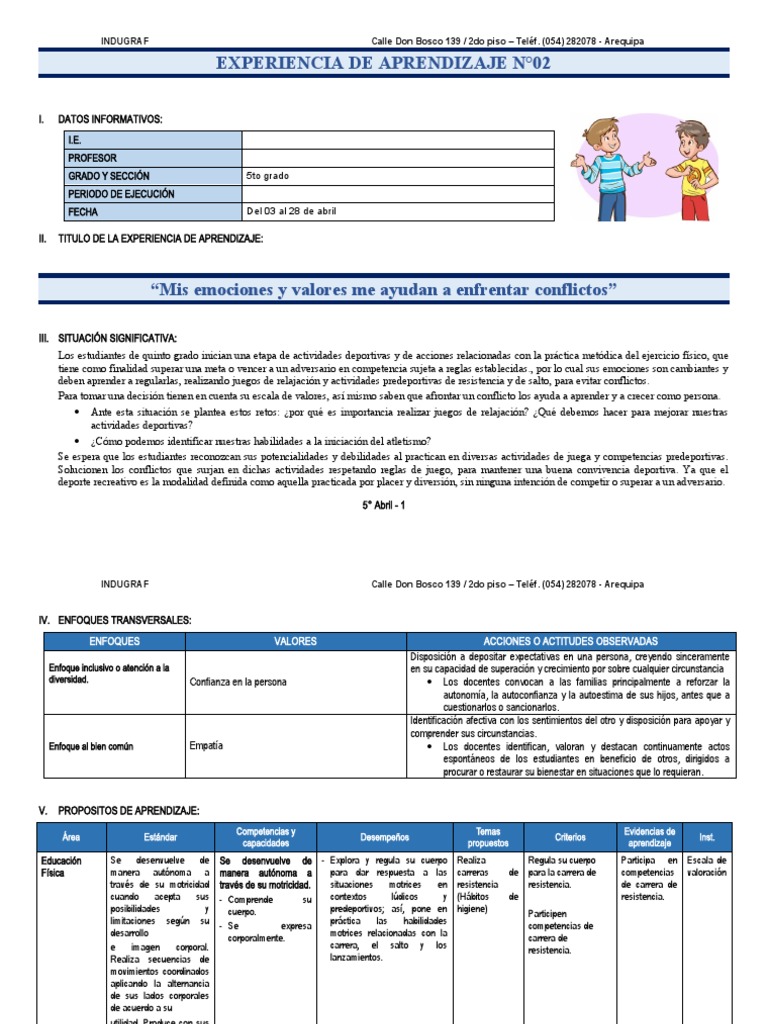 5° Grado - Experiencia de Aprendizaje N°02-1 | PDF | Aprendizaje | Aptitud física