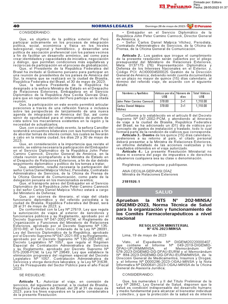 RM - 476 2023 Minsa | PDF | Ministerio (Departamento de Gobierno) | Farmacéutico