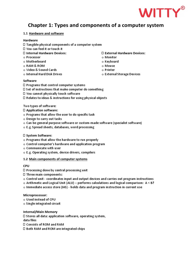 ICT Chapter 1 Notes | PDF | Graphical User Interfaces | Computer Hardware