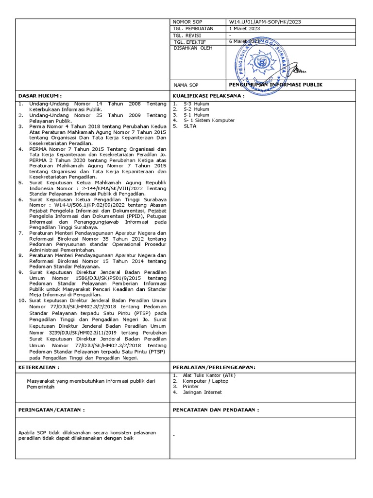 Draft SOP Permohonan Informasi | PDF