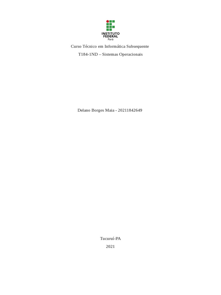 Atividade Sistema Operacionais - Deadlock - IFPA Tec. Informática ...