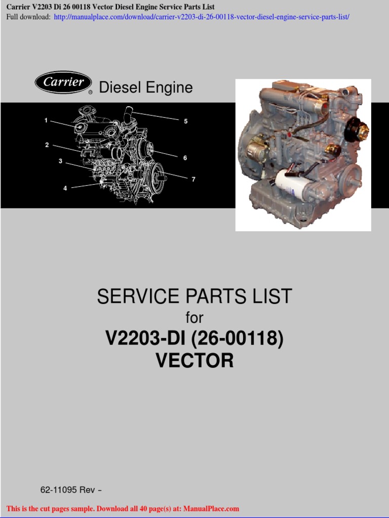 Carrier v2203 Di 26 00118 Vector Diesel Engine Service Parts List | PDF