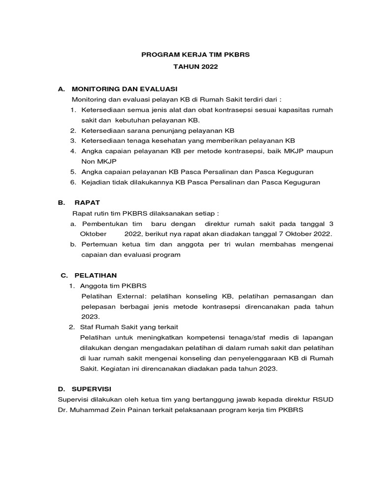 Program Kerja Tim PKBRS 2022 | PDF | Self-Improvement | Wellness