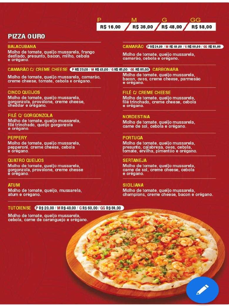 Cardapio Pizzaria | PDF