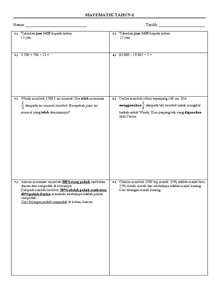 Ulangkaji Matematik Tahun 6 1 | PDF