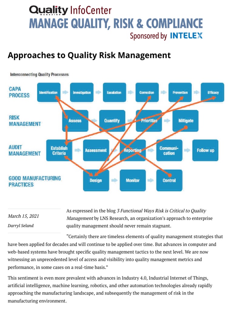 Approaches To Quality Risk Management - Quality Magazine | PDF | Risk ...