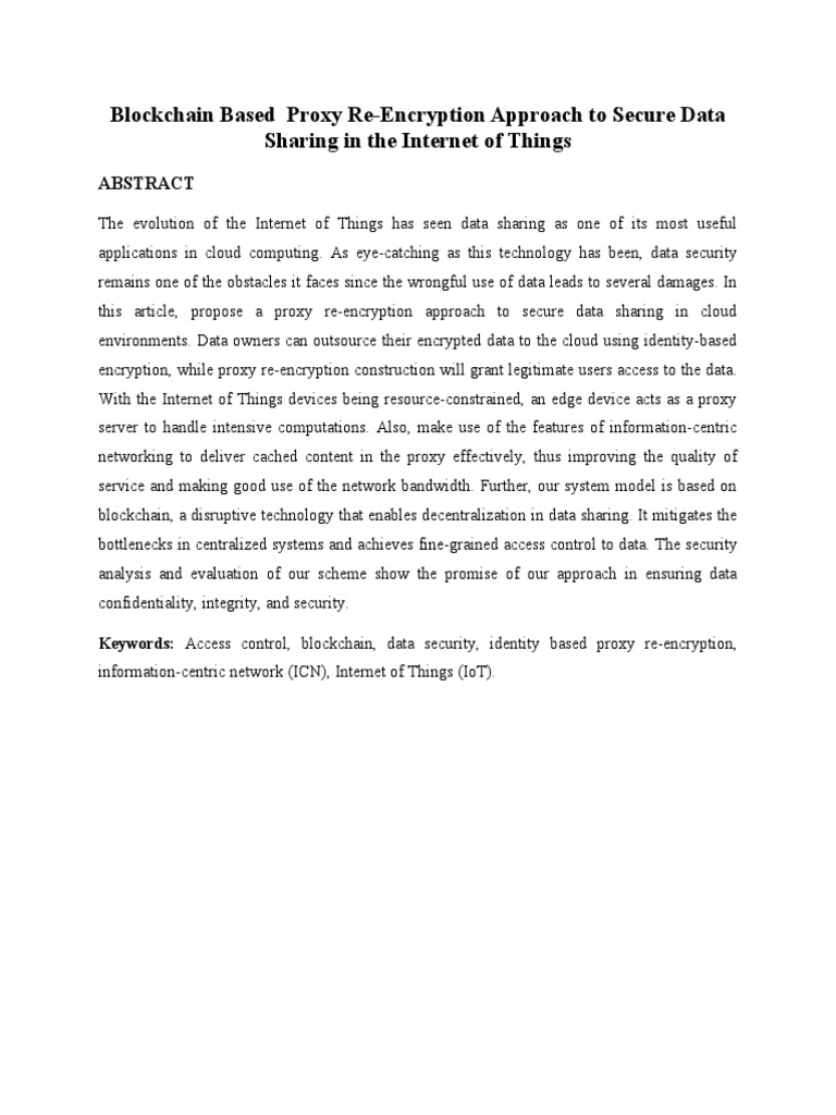 Blockchain Based Proxy Re-Encryption | PDF | Internet Of Things | Encryption