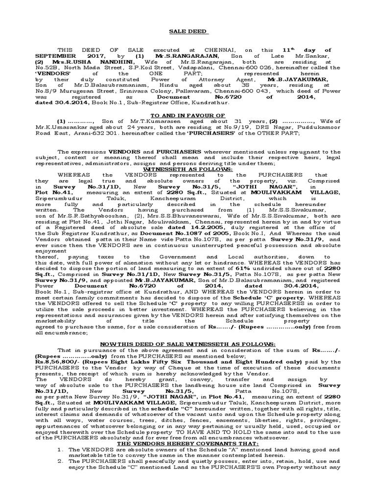 Sale Deed Draft | PDF