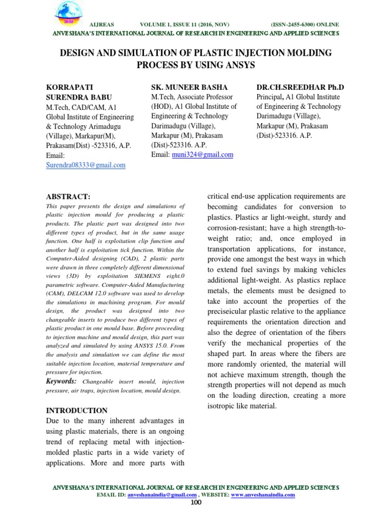 Design and Simulation of Plastic Injection Molding Process by Using ...