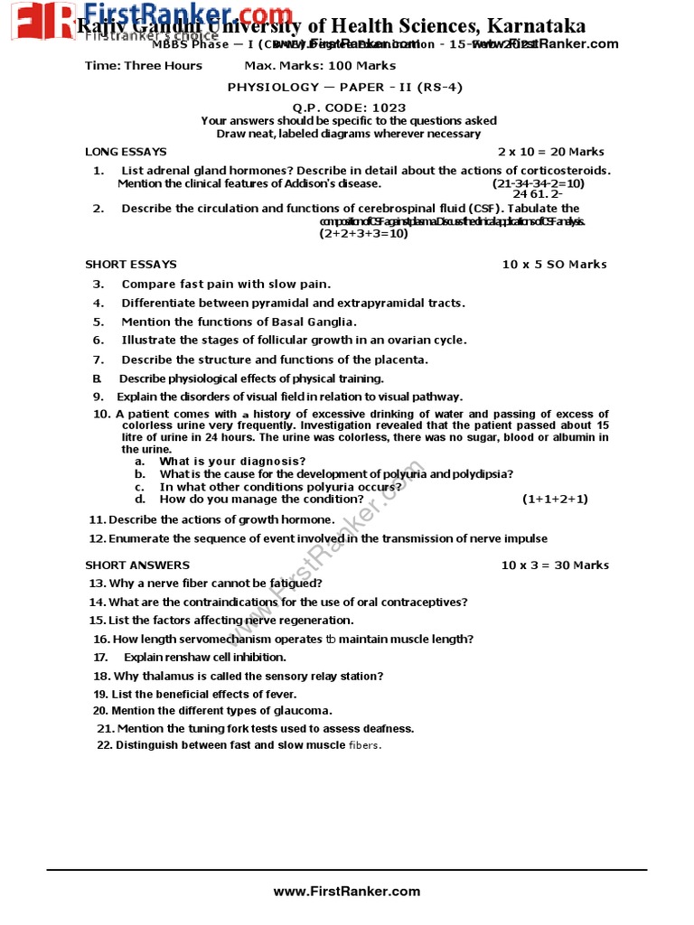 RGUHS PHYSIOLOGY QP-2 2021 | PDF